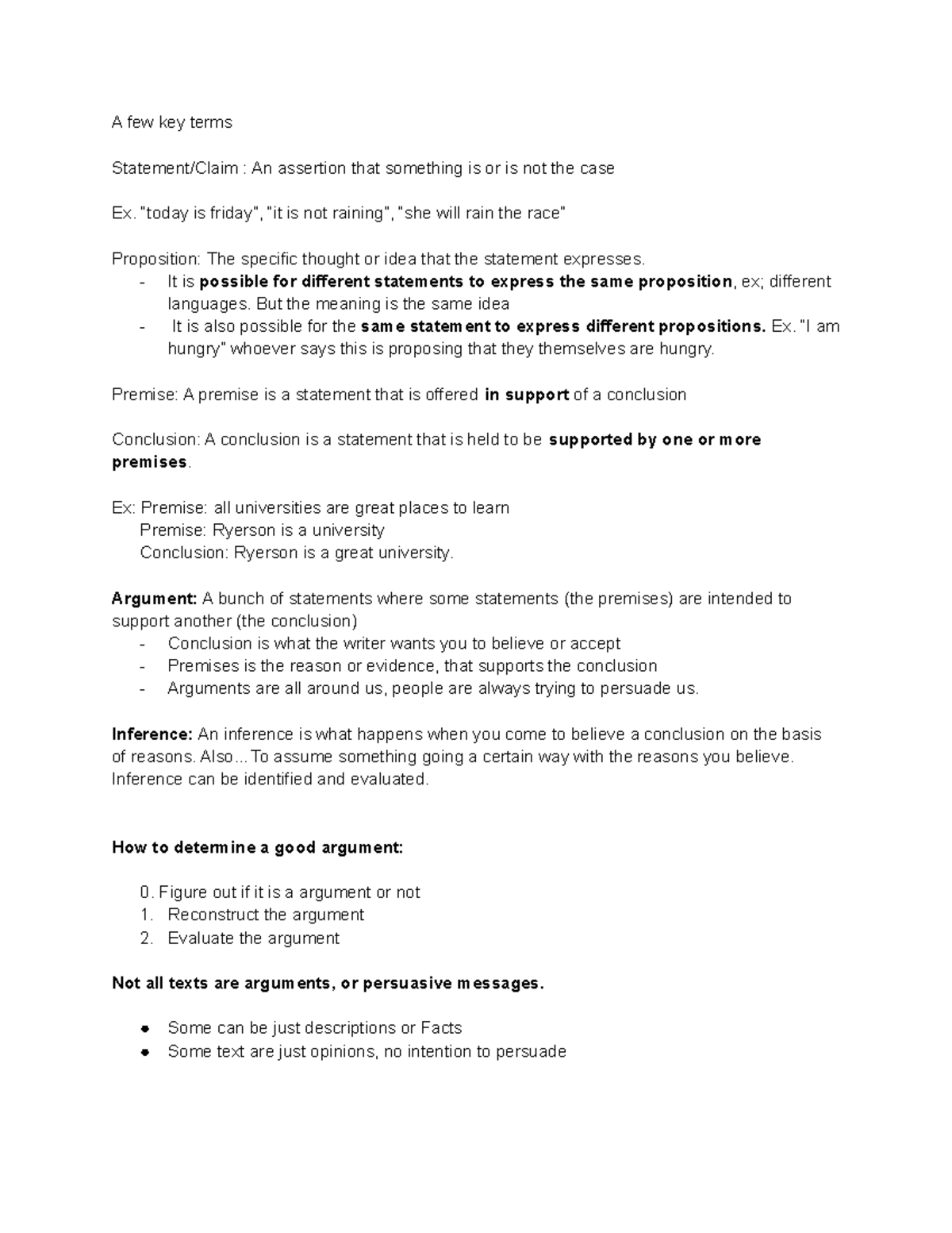 Lecture 1 notes - A few key terms Statement/Claim : An assertion that ...