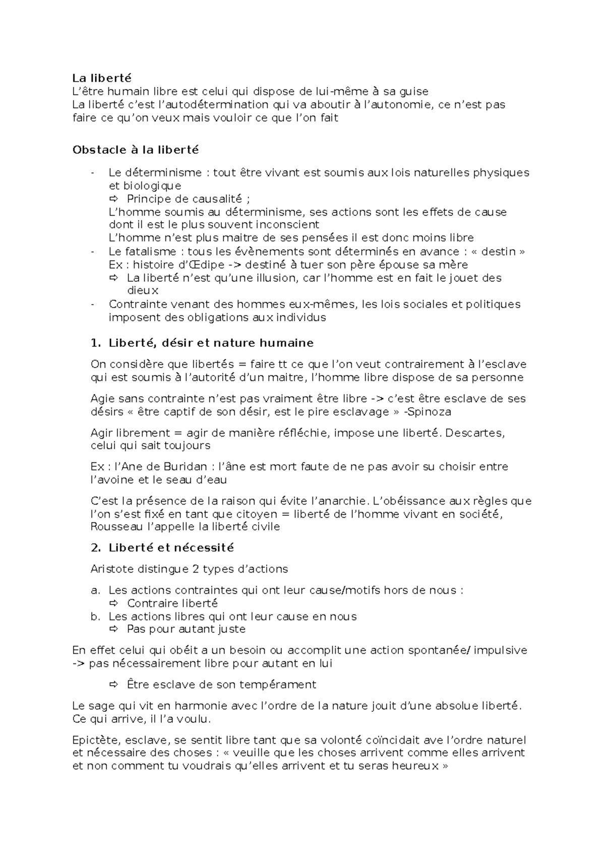 notes sur la liberté - La liberté L’être humain libre est celui qui ...