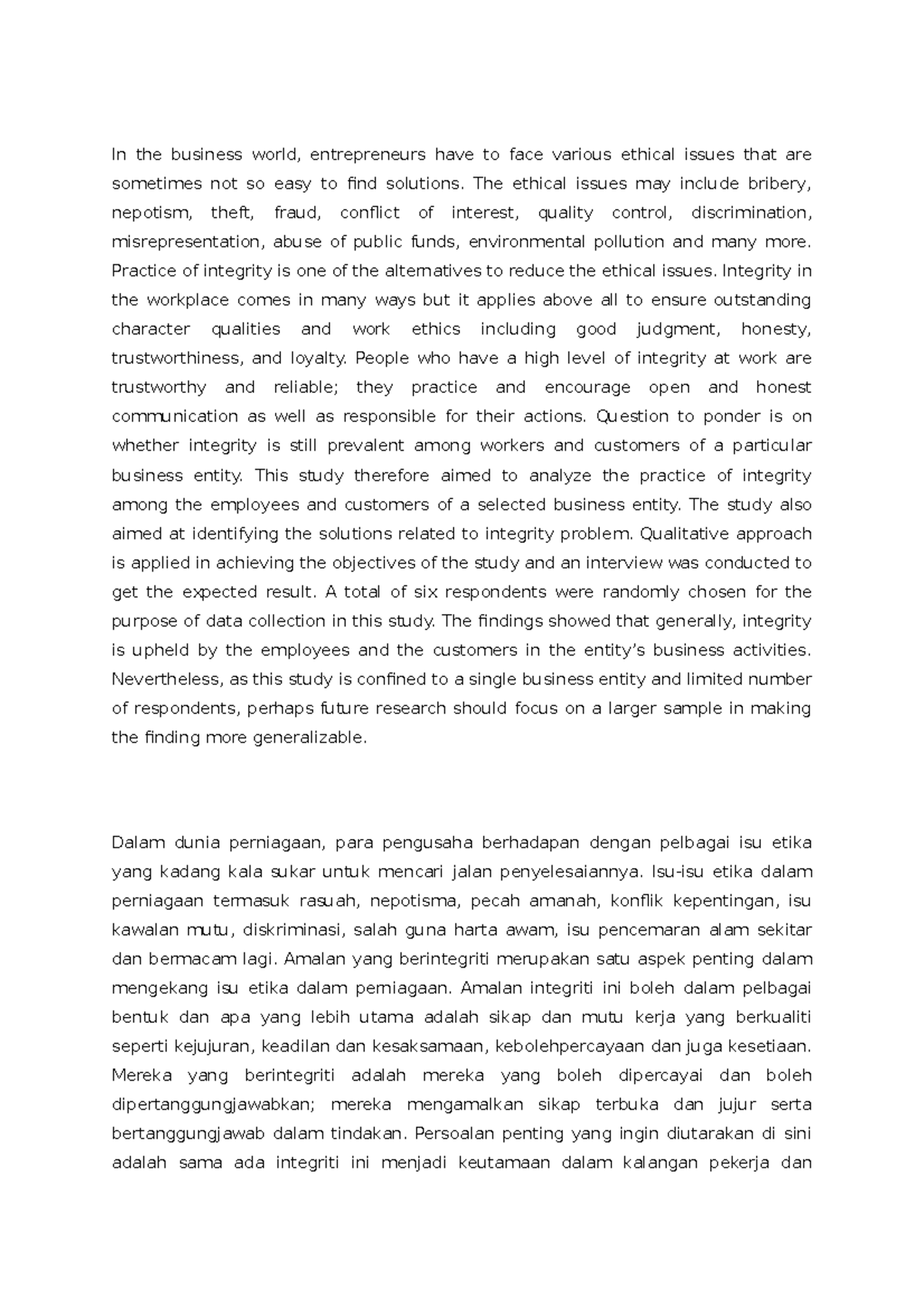 Reflection Paper 2-Tambahan asm 401 - In the business world ...