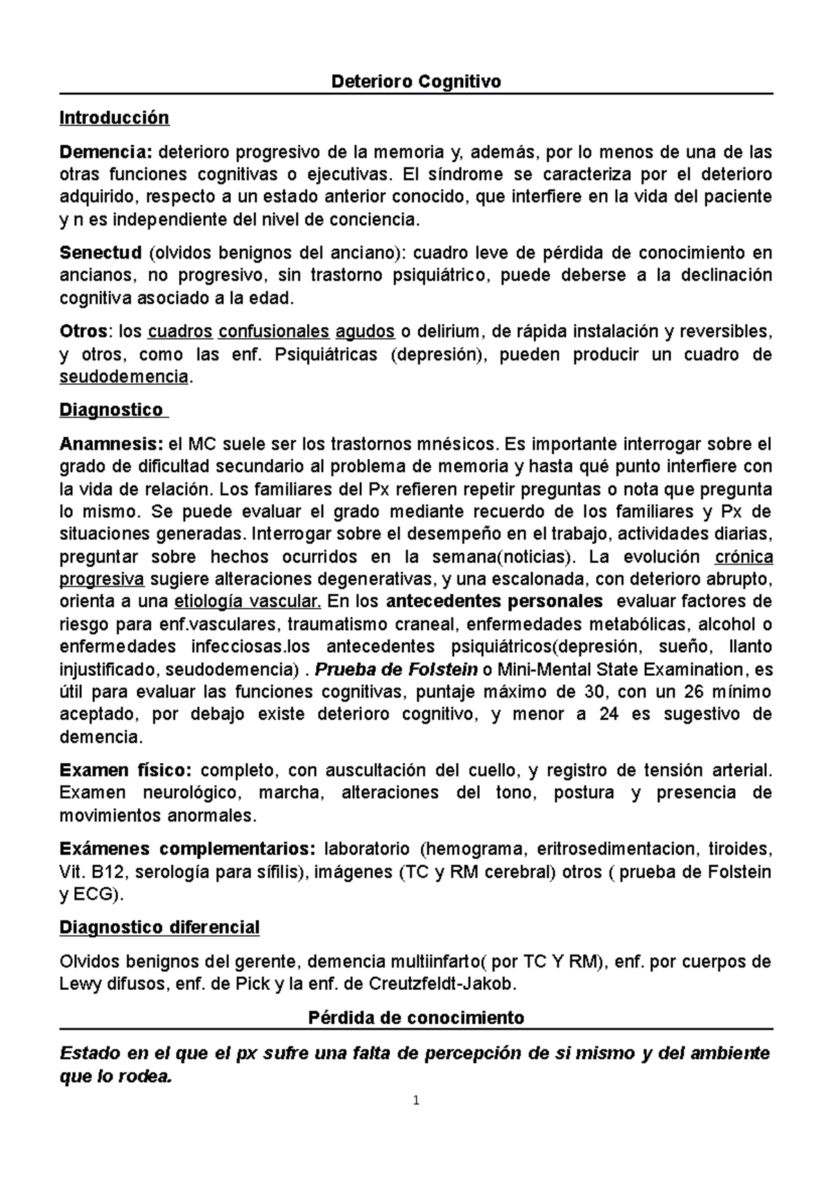 Semiologia-SN completo - Deterioro Cognitivo Introducción Demencia ...