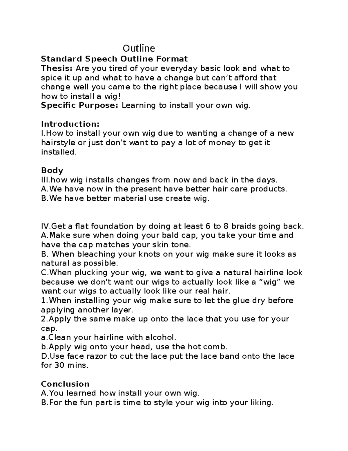 Document - pre lab study question - Outline Standard Speech Outline ...