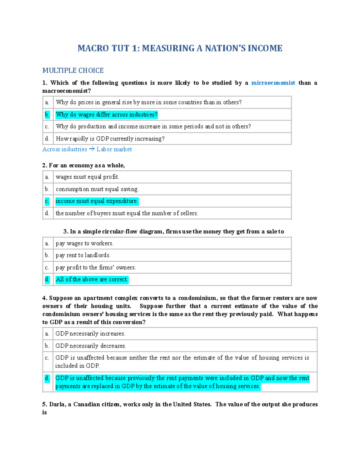 Macro tutorial - MACRO TUT 1: MEASURING A NATION’S INCOME MULTIPLE ...
