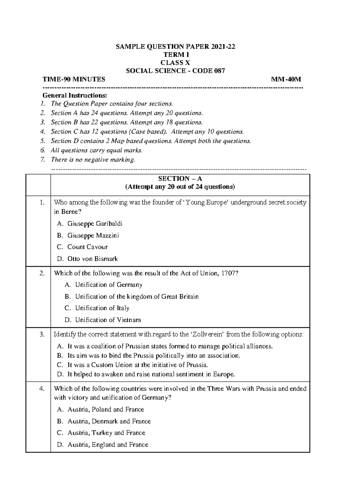 Apznza~1 - SAMPLE QUESTION PAPER 2021- 22 TERM I CLASS X SOCIAL SCIENCE ...