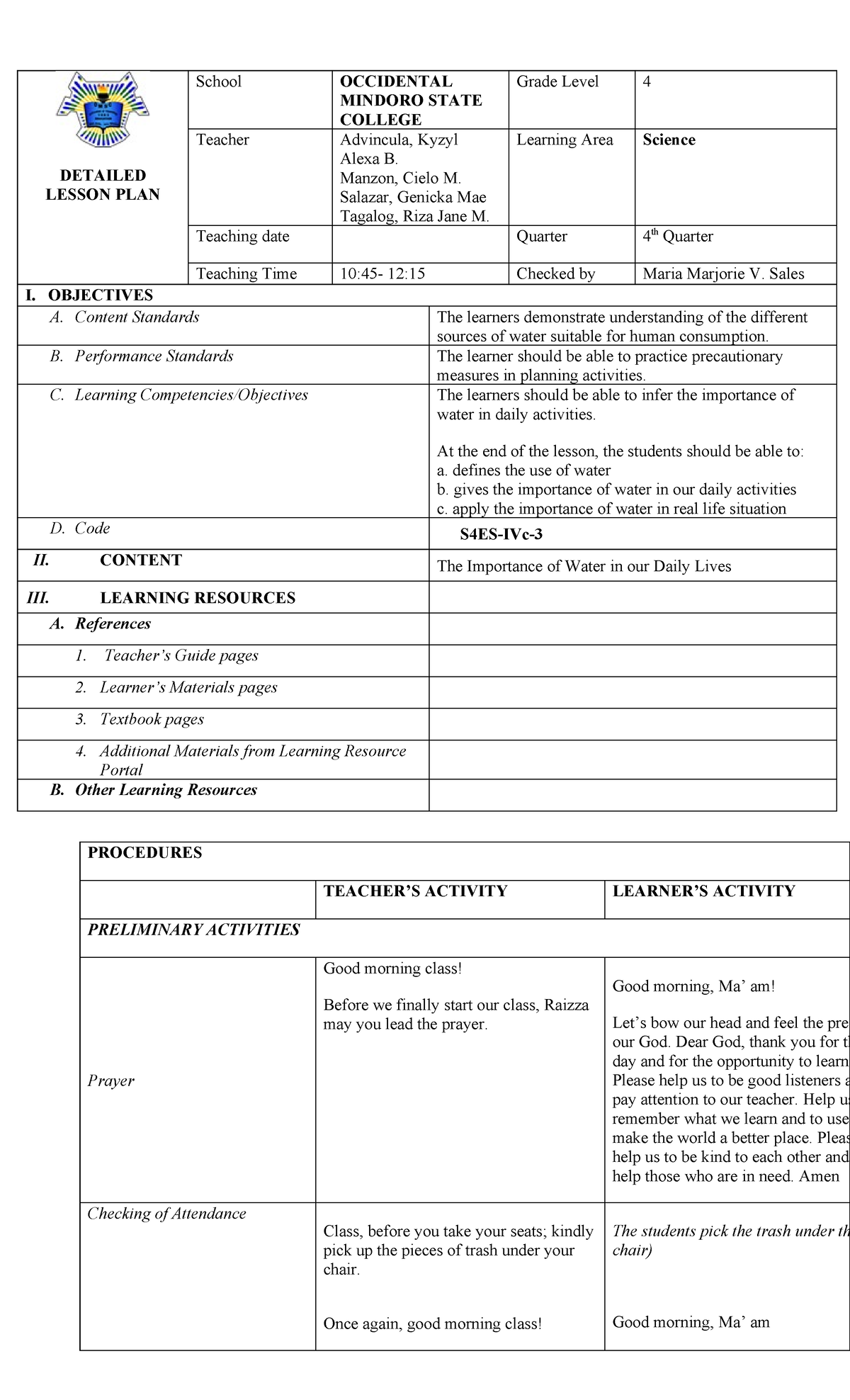 Science-DLP - science - DETAILED LESSON PLAN School OCCIDENTAL MINDORO ...