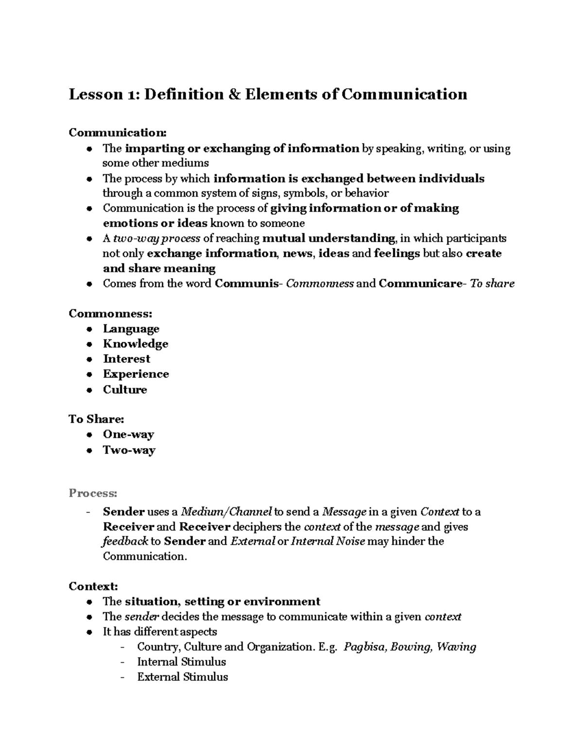 Oral Com Summary 11 Q1 - yes - Lesson 1: Definition & Elements of ...
