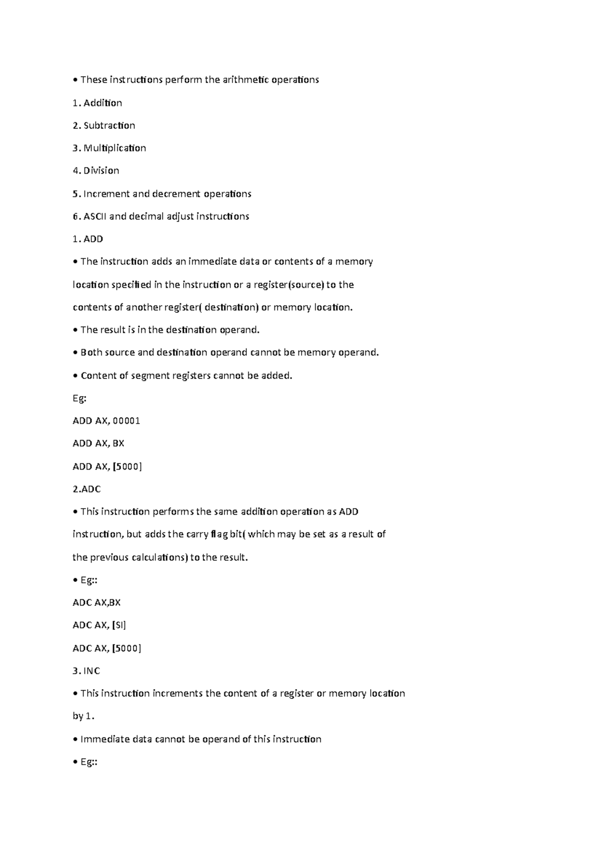 Arithmetic Instructions IN 8086 - These instructions perform the ...