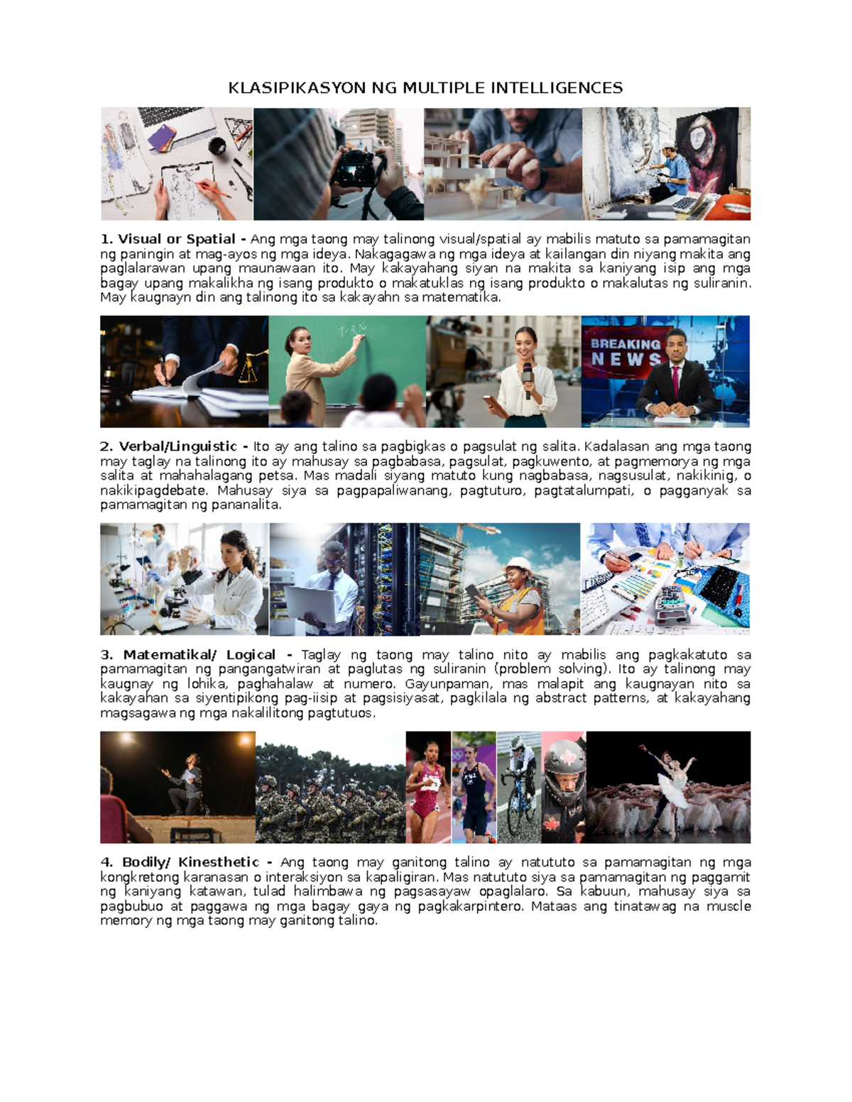 Klasipikasyon NG Multiple Intelligences - KLASIPIKASYON NG MULTIPLE ...