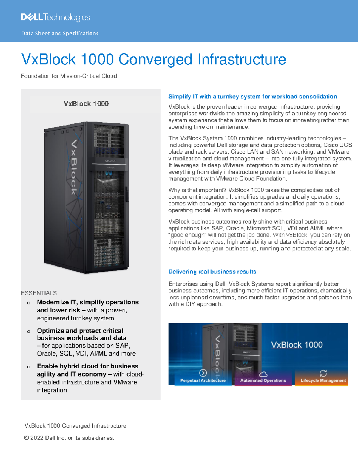 Vxblock 1000 product overview - VxBlock 1000 Converged Infrastructure © 20 22 Dell Inc. or its ...