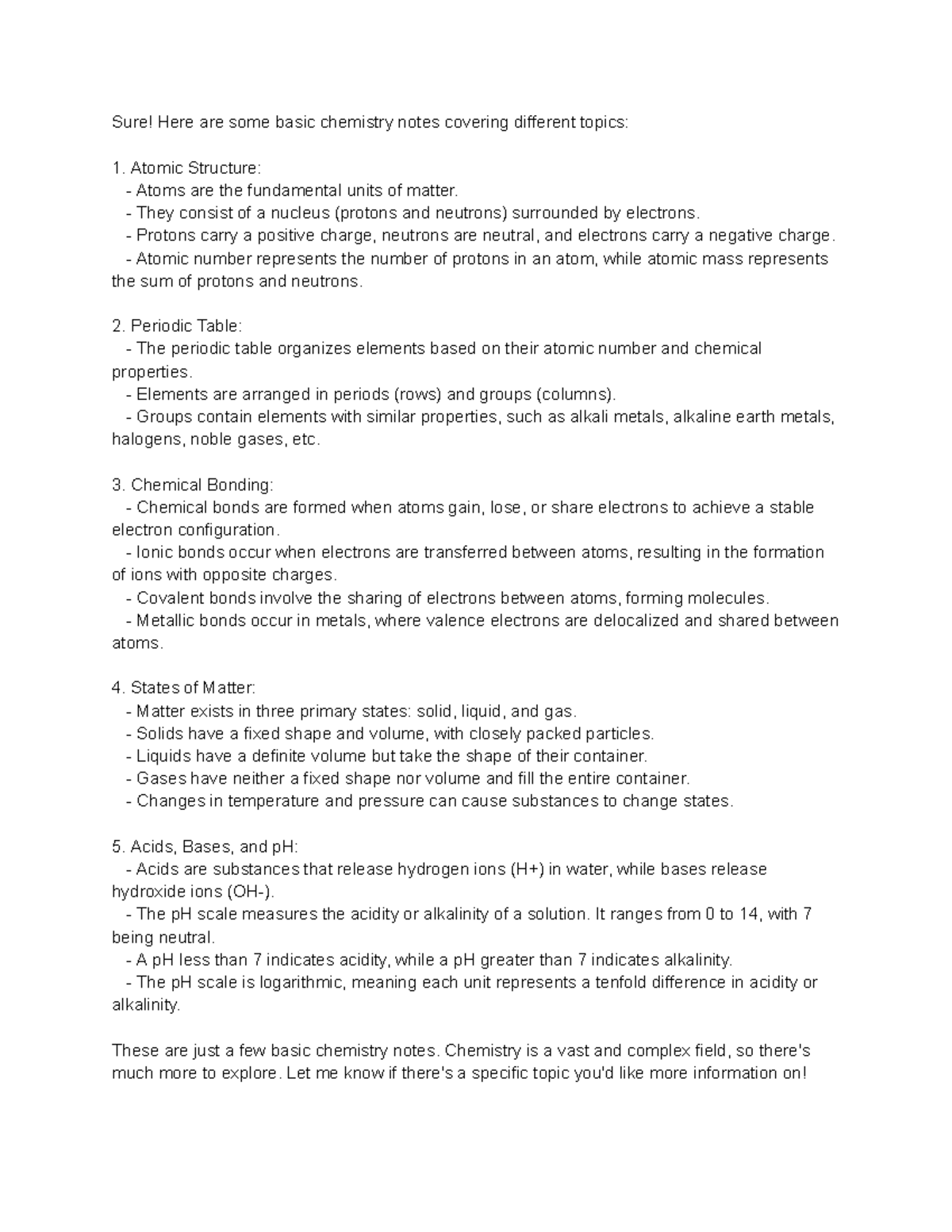 Chemistry Notes - Sure! Here are some basic chemistry notes covering ...