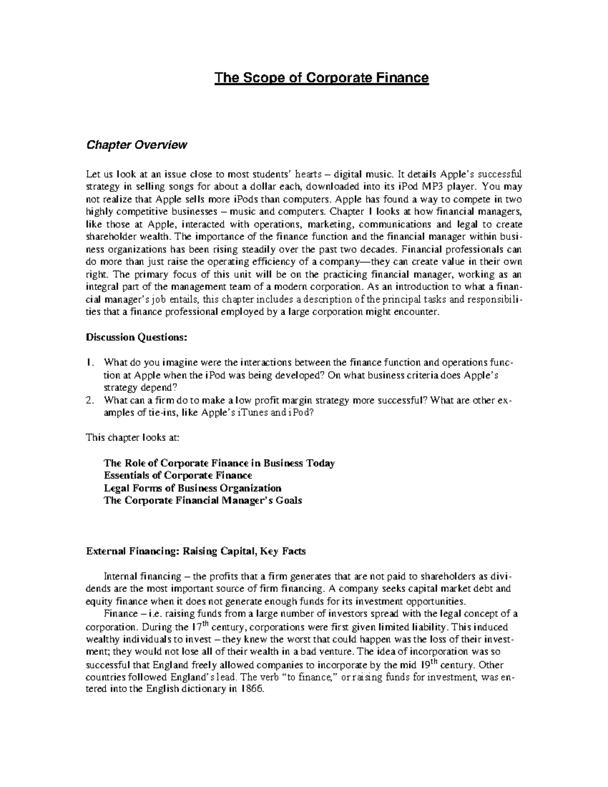 The scope of corporate finance - The Scope of Corporate Finance Chapter ...