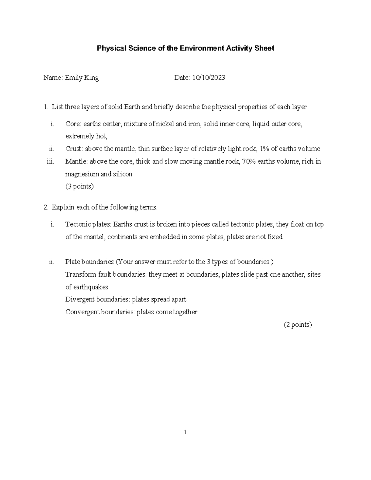 CH3 Activity Sheet - Science - 1 Physical Science of the Environment ...