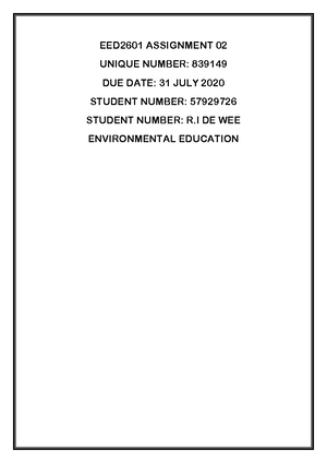 EED2601 assig 1 - Module: EED Assignment 1 Due date: 03/05/ Unique number: 613467 HONESTY - Studocu