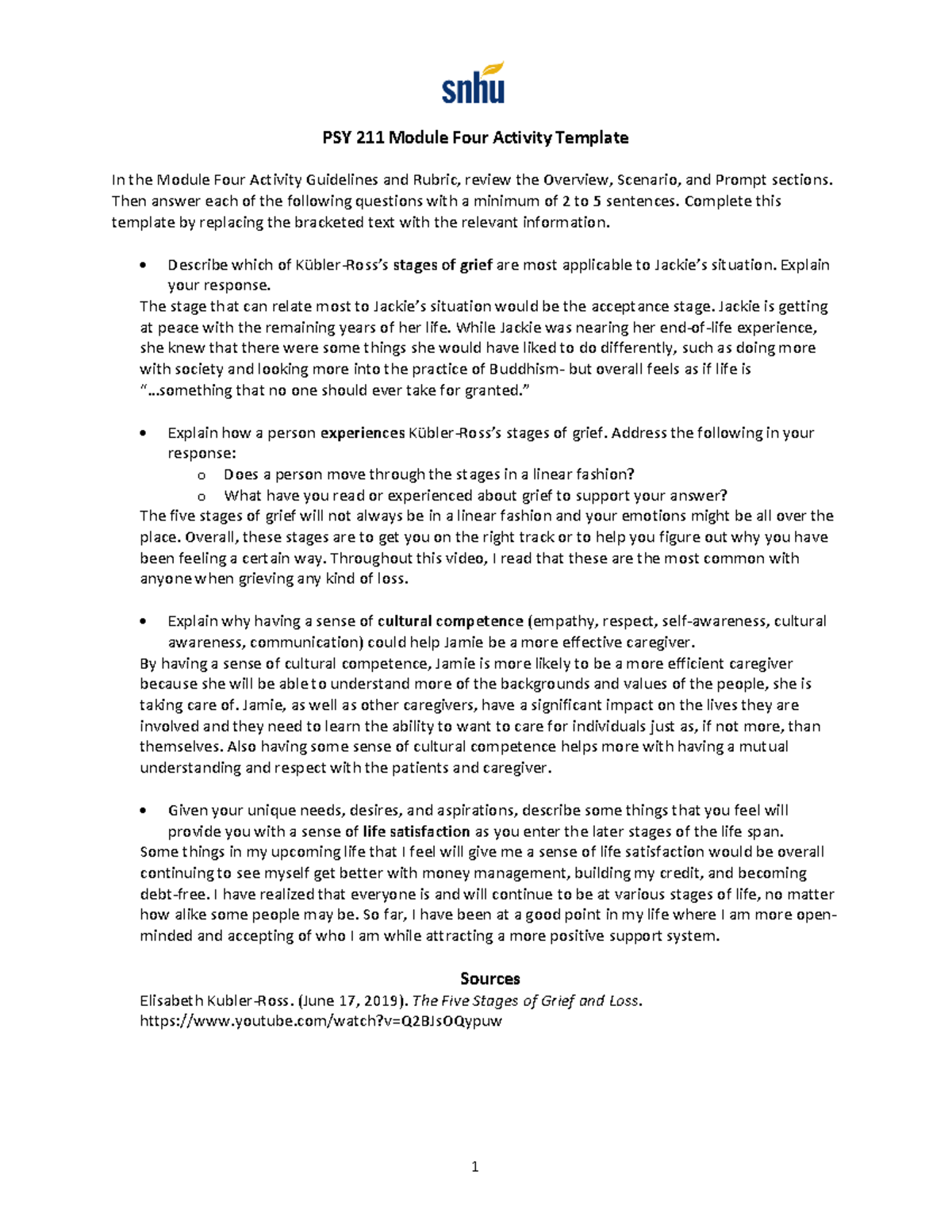 PSY 211 Module Four- Hurst A - 1 PSY 211 Module Four Activity Template ...
