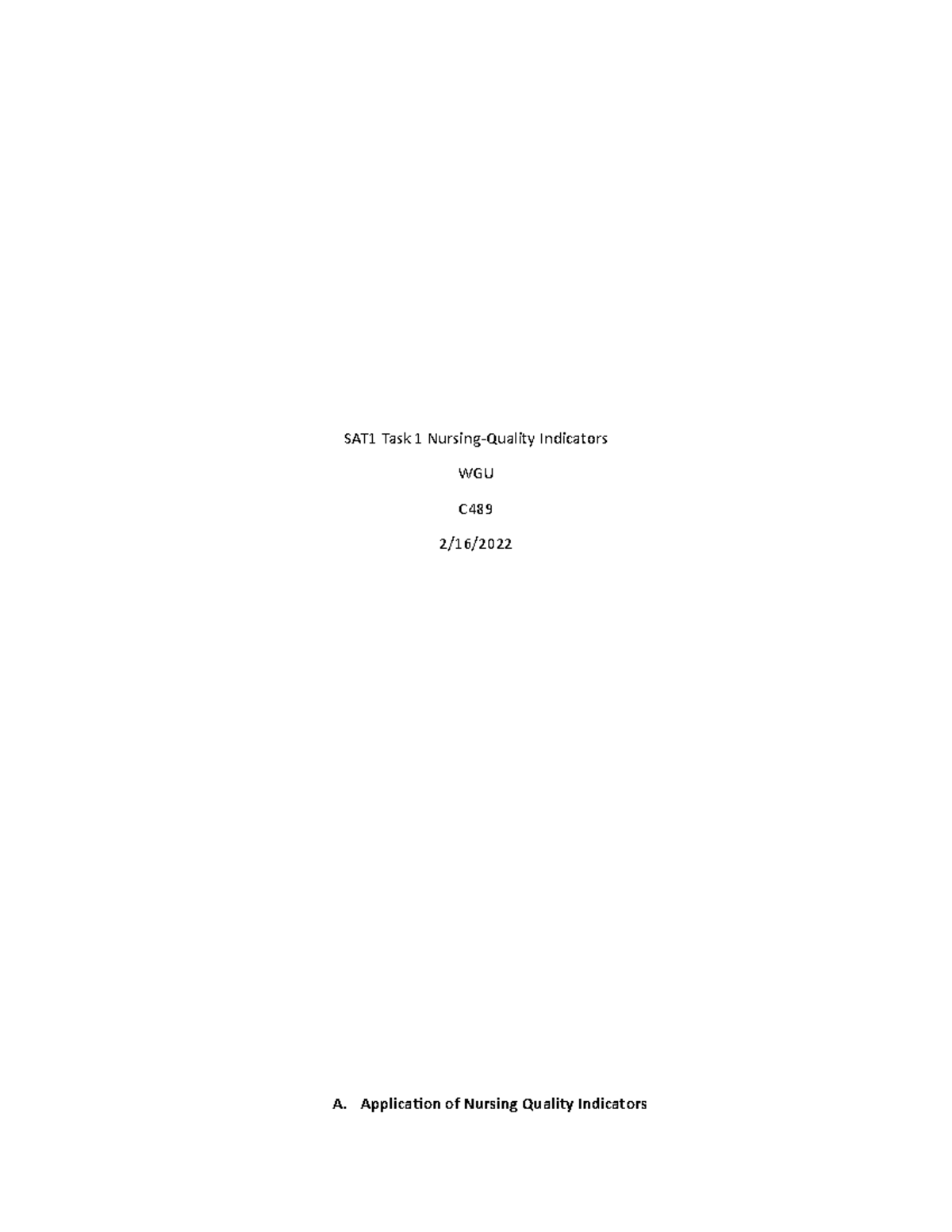 SAT1 task 1 Nursing for C489 Organizational Skills - SAT1 Task 1 ...