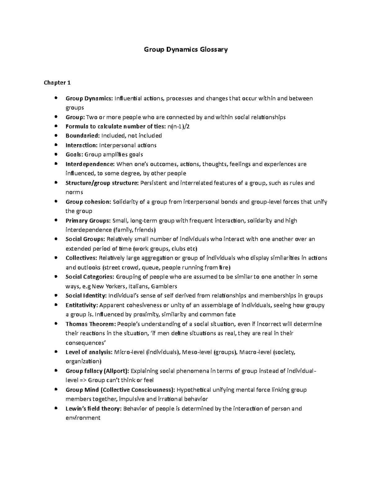 Group Dynamics Glossary - Group Dynamics Glossary Chapter 1 Group ...