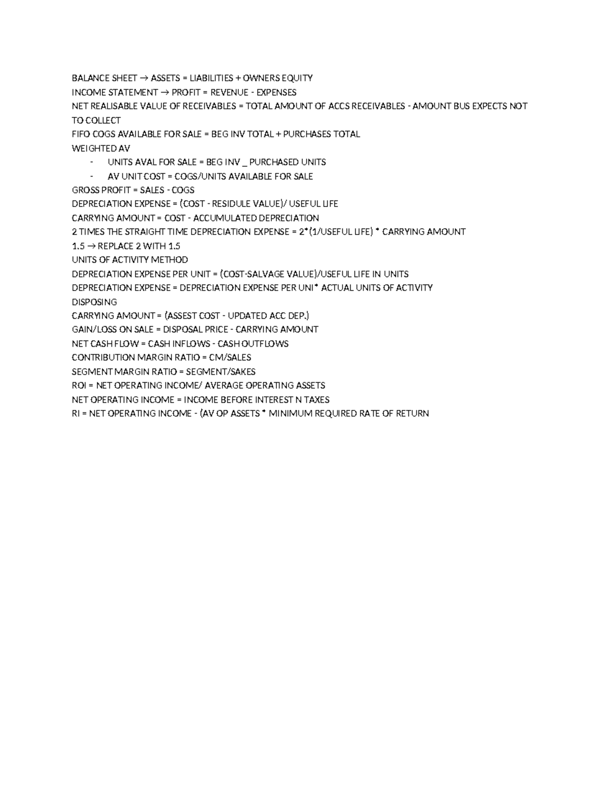 ABS Formulas - ABS - BALANCE SHEET → ASSETS = LIABILITIES + OWNERS ...