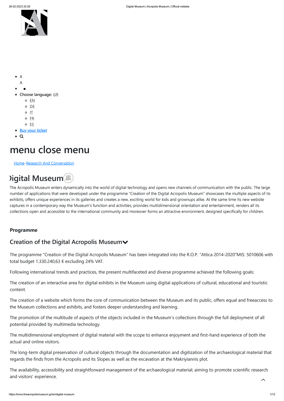Digital Museum Acropolis Museum Official website - A A Choose language ...