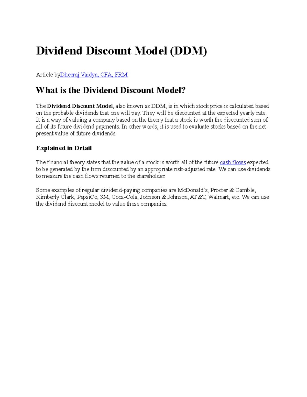 Dividend Discount Model - They will be discounted at the expected ...