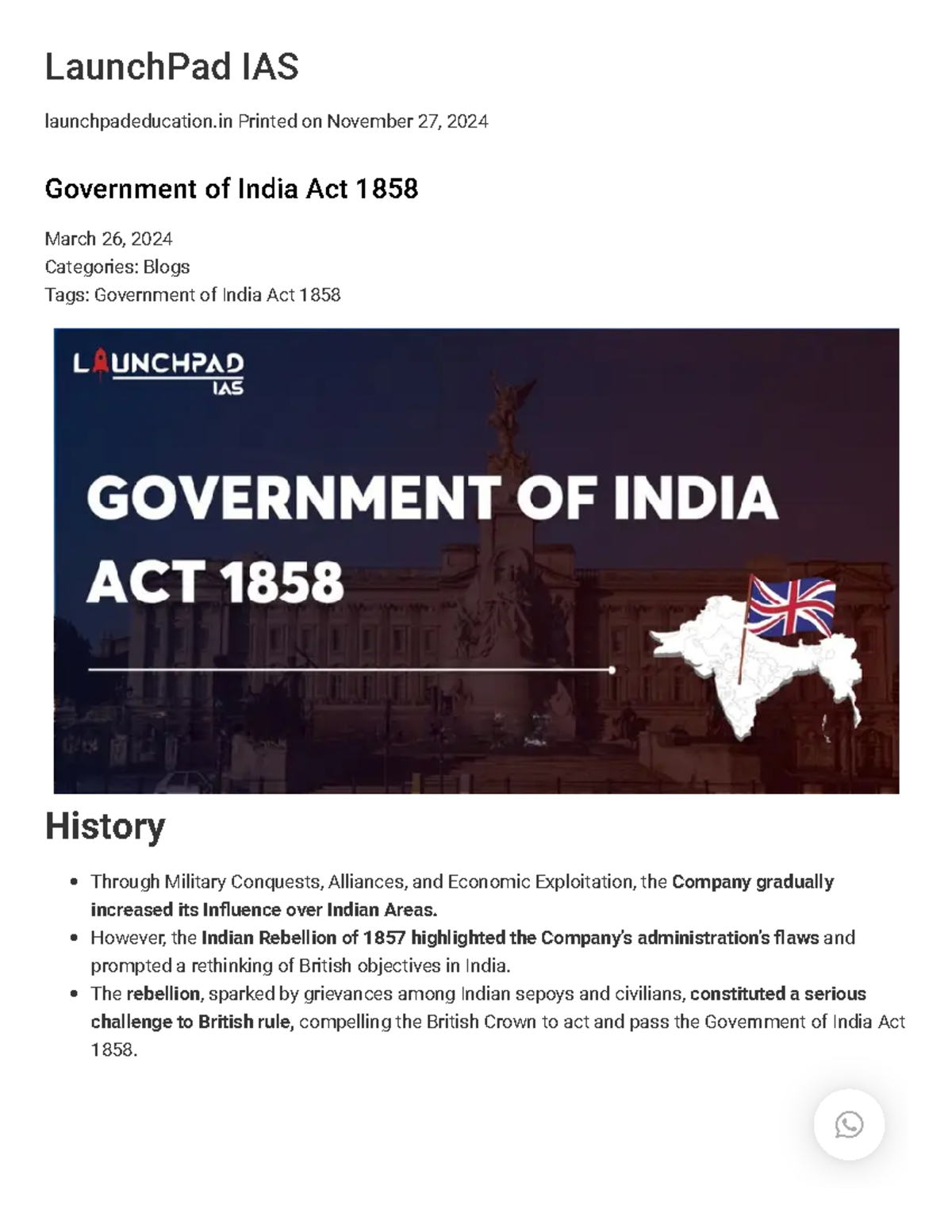 Government of India Act 1858 – Launchpad IAS UPSC & PCS Preparation with Expert Faculty ...