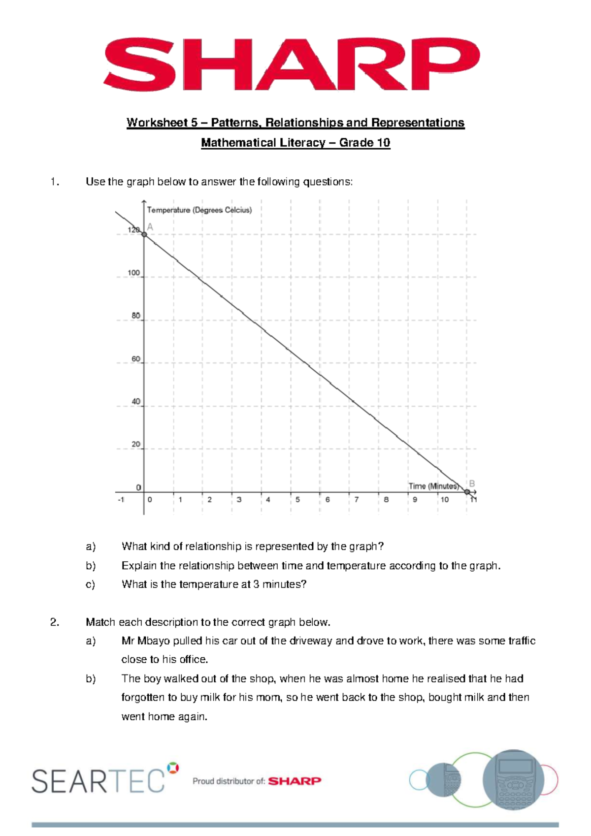 Worksheet 5 Patterns Relationships and Representations Grade 10 ...