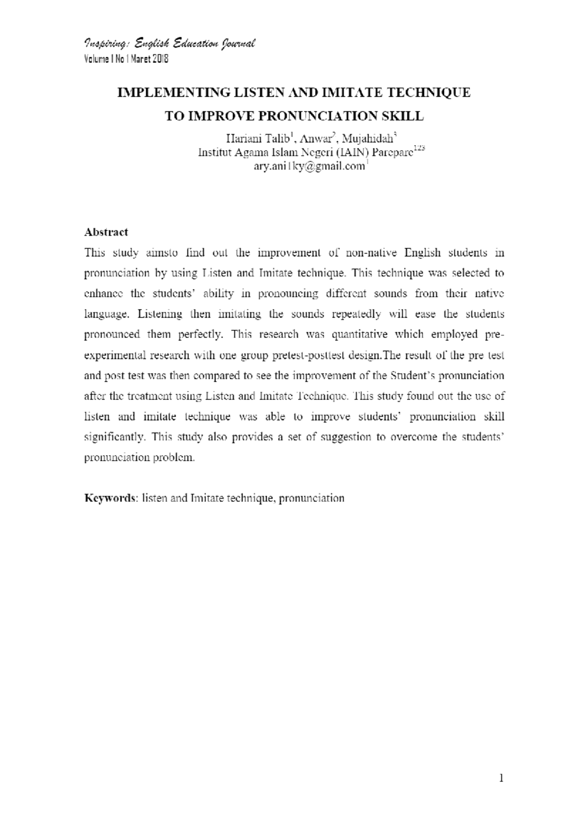 Implementing Listen and Imitate Technique to Improve Pronunciation ...