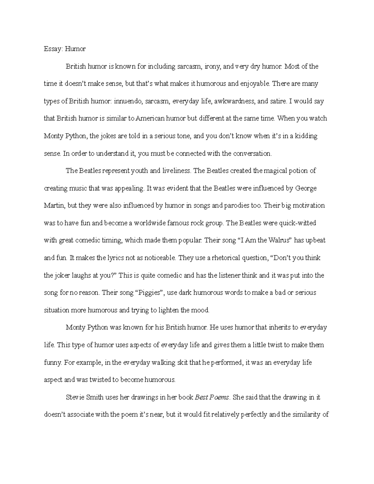 2021 - British Literature - Essay - Essay: Humor British humor is known ...