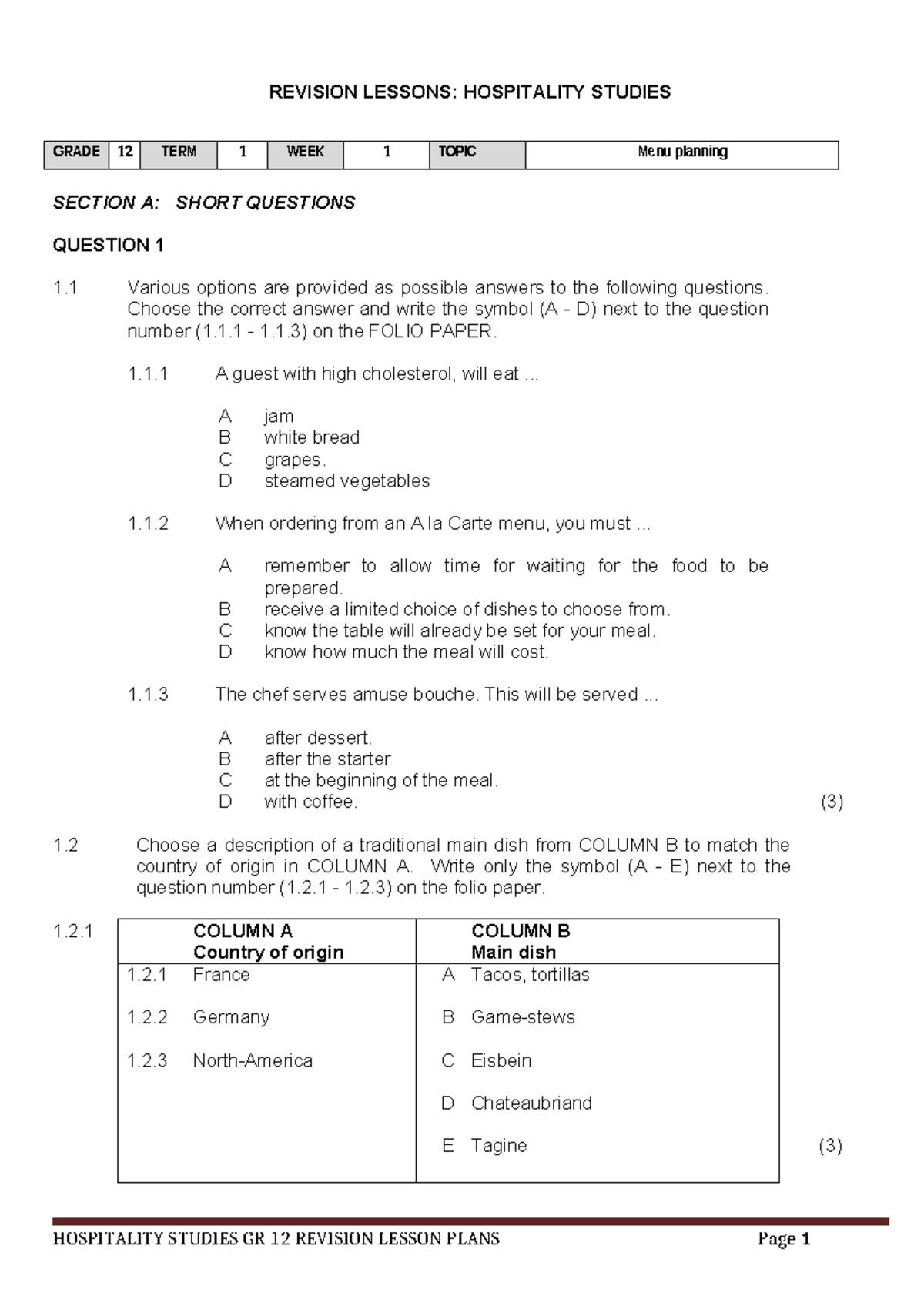 T1 W1 Revision Nutrition and menu planning 1 - REVISION LESSONS ...