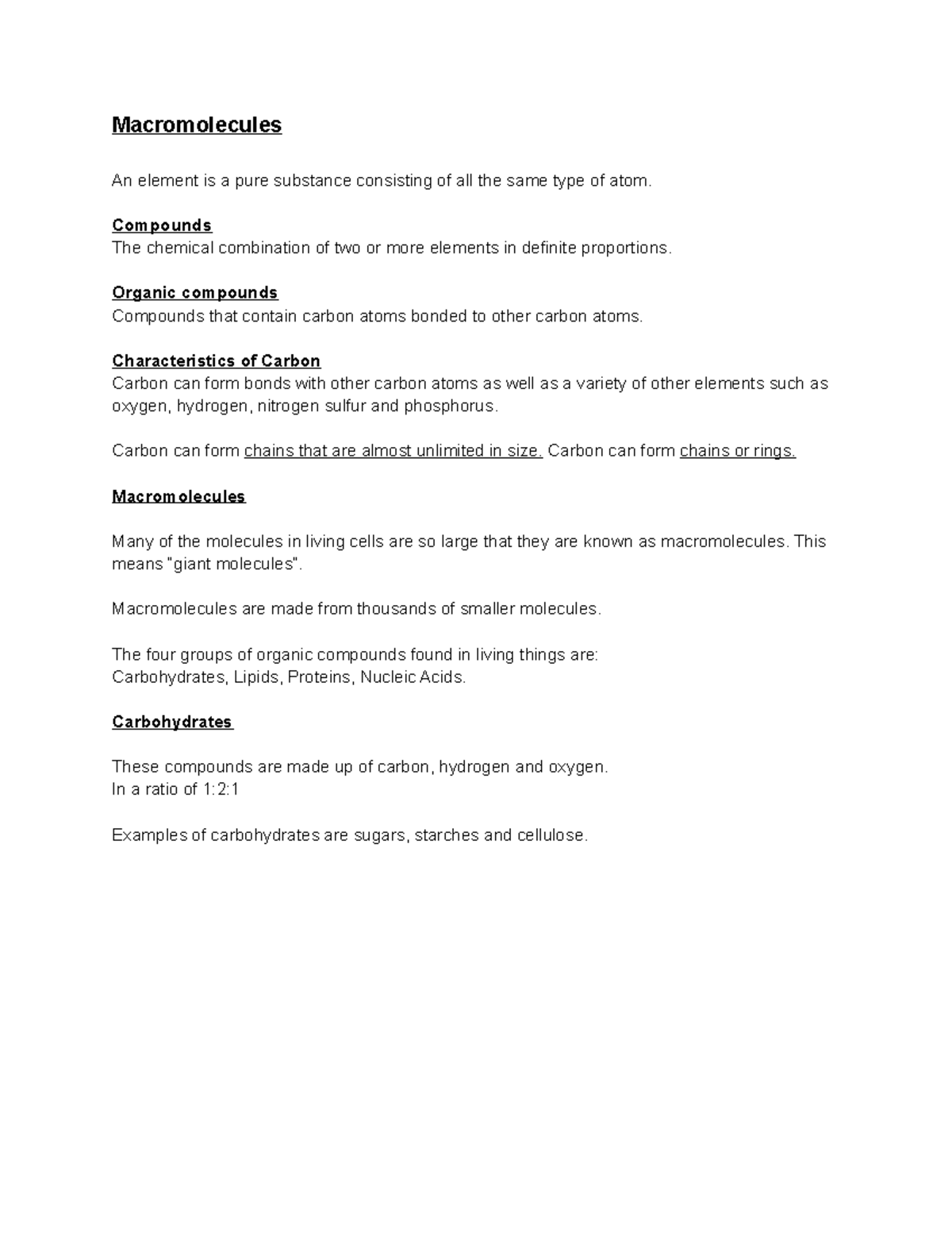 Notes for people who need biology and macromolecule notes ...