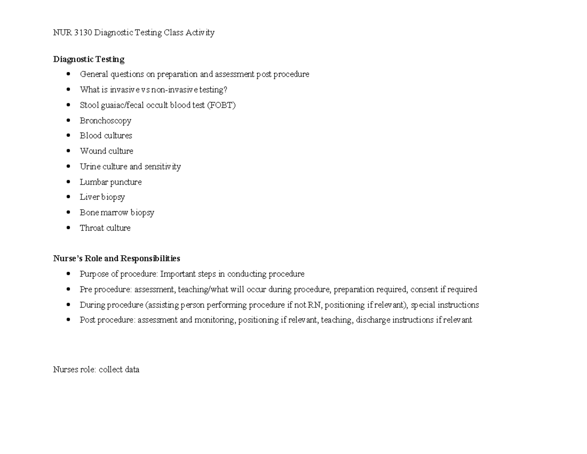 Diagnostic Testing - Diagnostic Testing General questions on ...