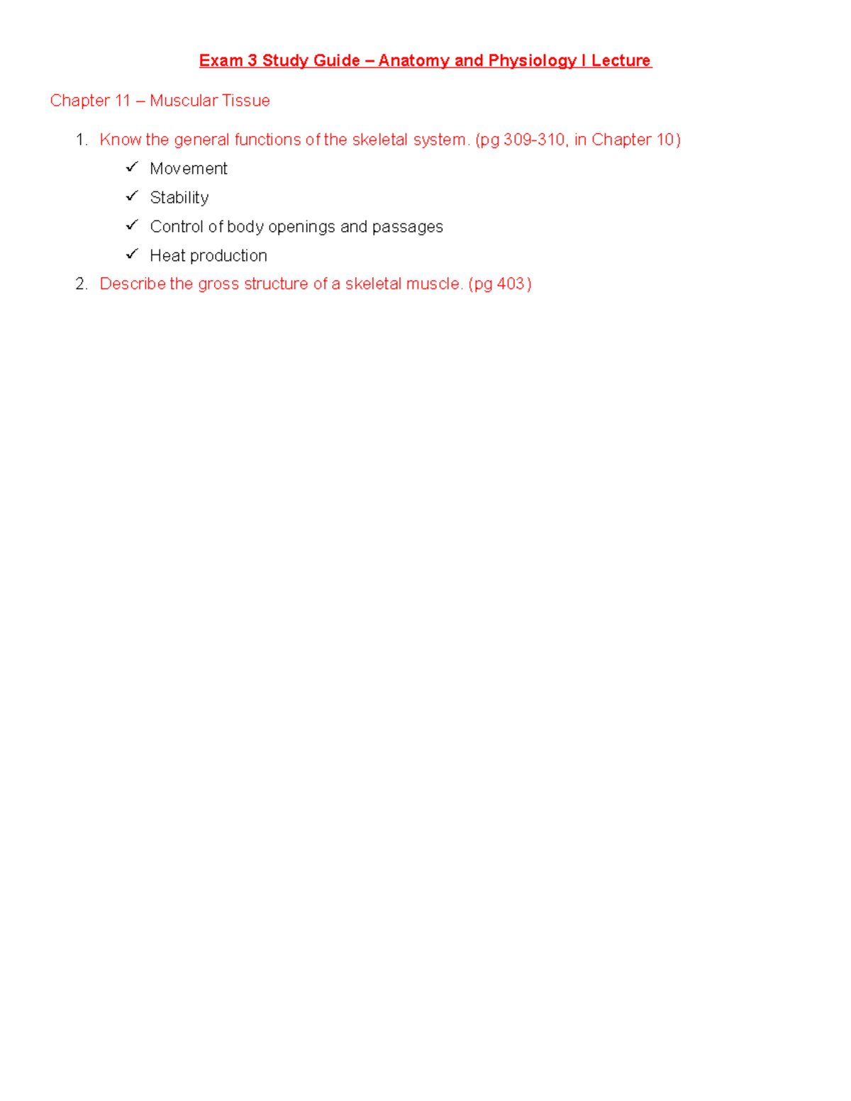 Exam 3 Study Guide - Exam 3 Study Guide – Anatomy and Physiology I ...