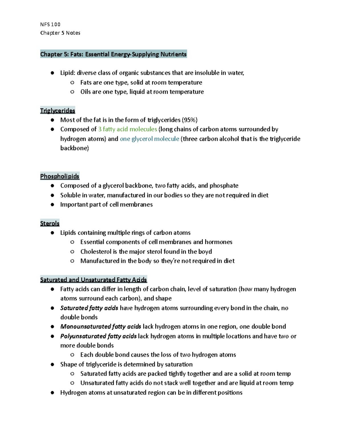 NFS 100 Chapter 5 Lecture Notes Fall 22 - Chapter 5 Notes Chapter 5 ...