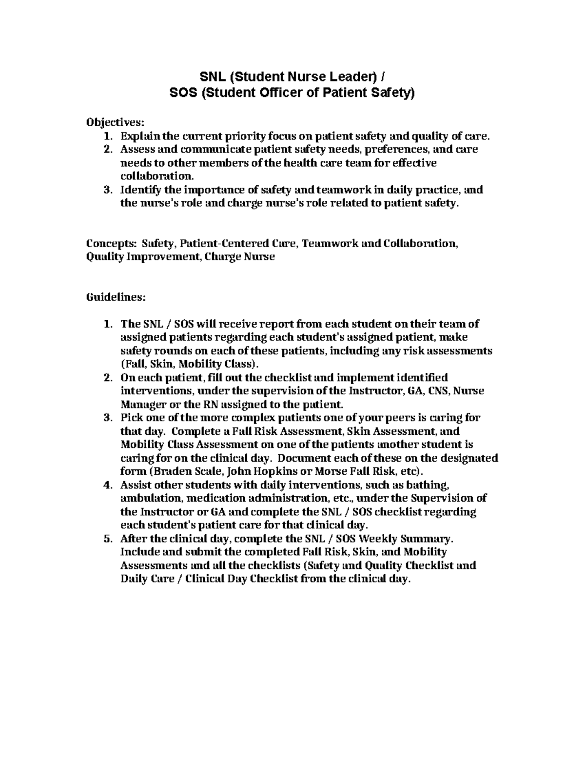 Student Nurse Leader (SNL), Student Officer of Patient Safety (SOS ...