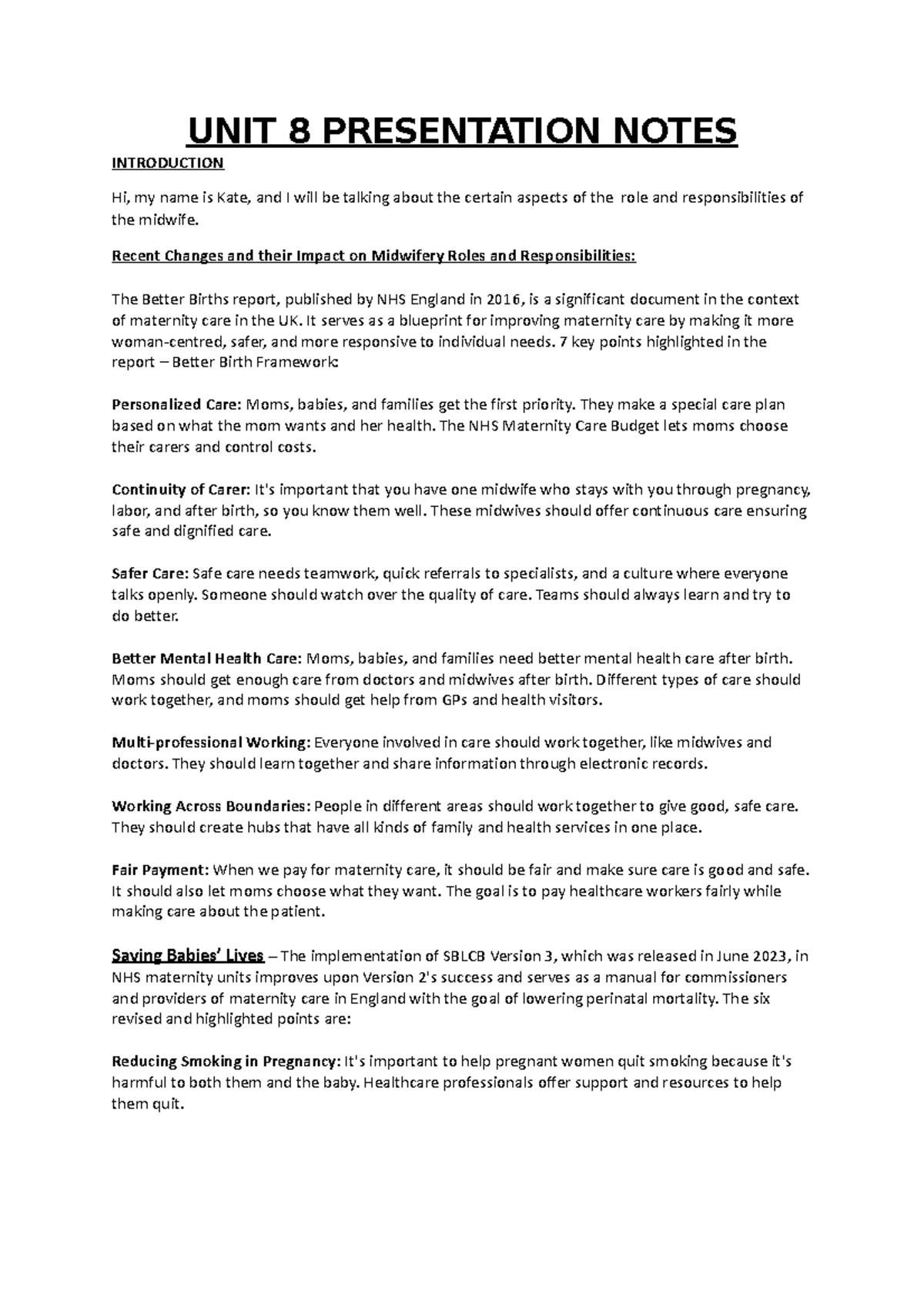 Unit 8 - Presentation Notes - UNIT 8 PRESENTATION NOTES INTRODUCTION Hi ...