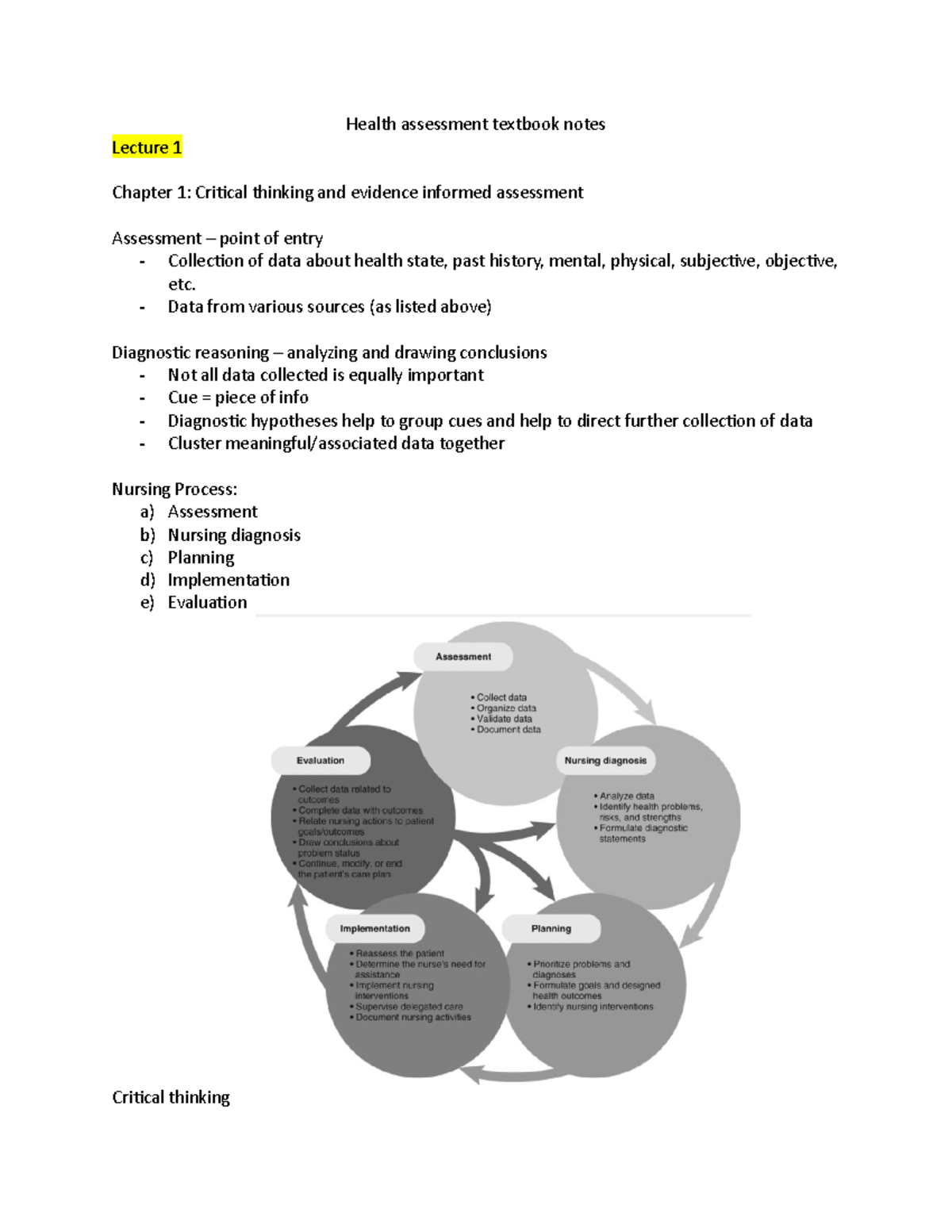 Chapter textbook notes - Health assessment textbook notes Lecture 1 ...