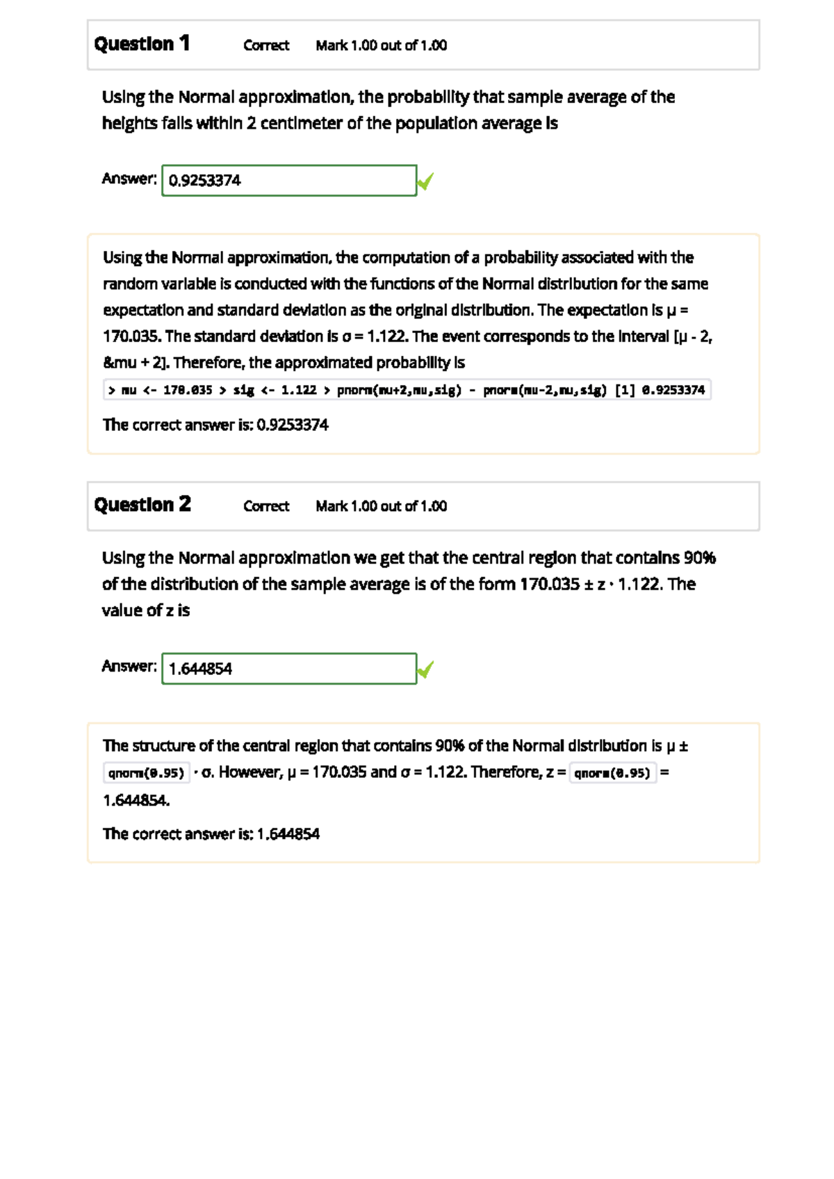 Math 1280 statistics self quiz unit 7 - Question 1 Correct Mark 1 out ...