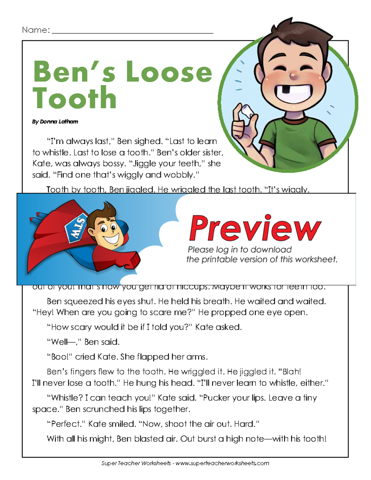 3rd bens loose tooth - English 3 - “I’m always last,” Ben sighed. “Last ...
