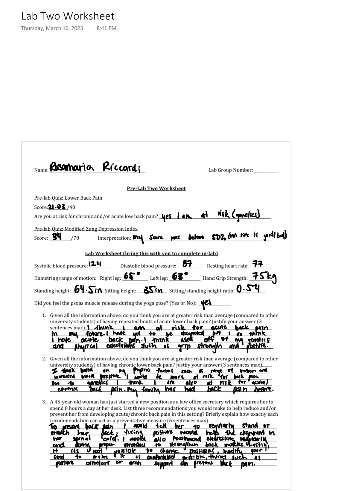 Lab Two Worksheet - Lab Assignment - BIOL1080 - Lab Two Worksheet ...