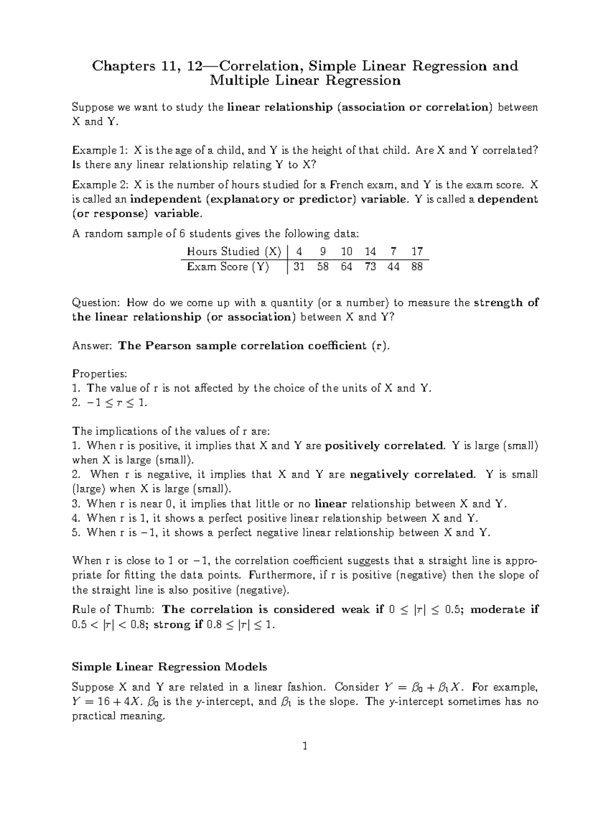 106chapters 11and12 - ch11,12 - Chapters 11, 12—Correlation, Simple ...