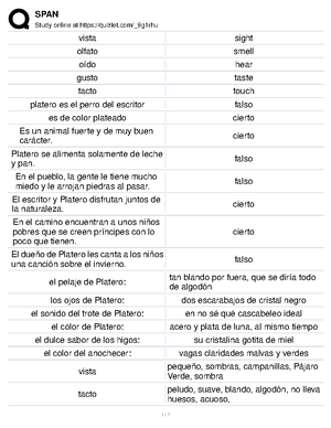 Cierto o Falso Lección 2 Taller de escritura 2A - 2A vocab Study online ...