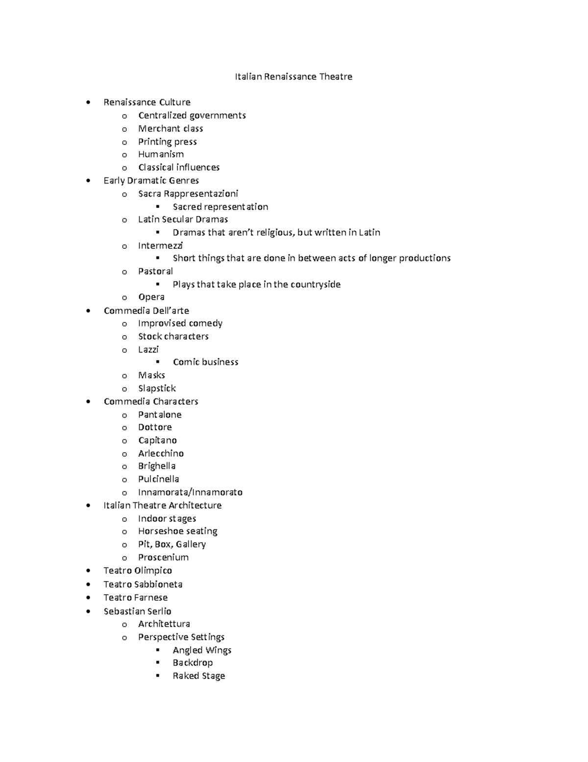 Italian Renaissance THE HIS - Italian Renaissance Theatre Renaissance ...