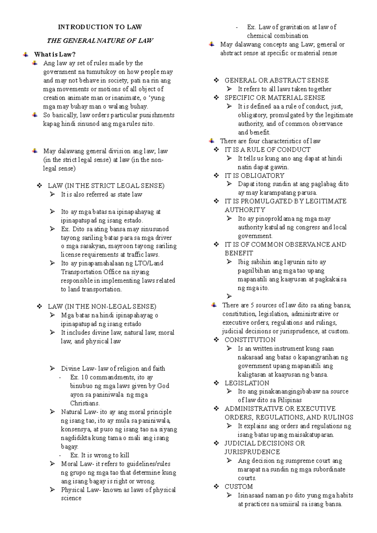 Oblicon- Prelim-PT - INTRODUCTION TO LAW THE GENERAL NATURE OF LAW What ...