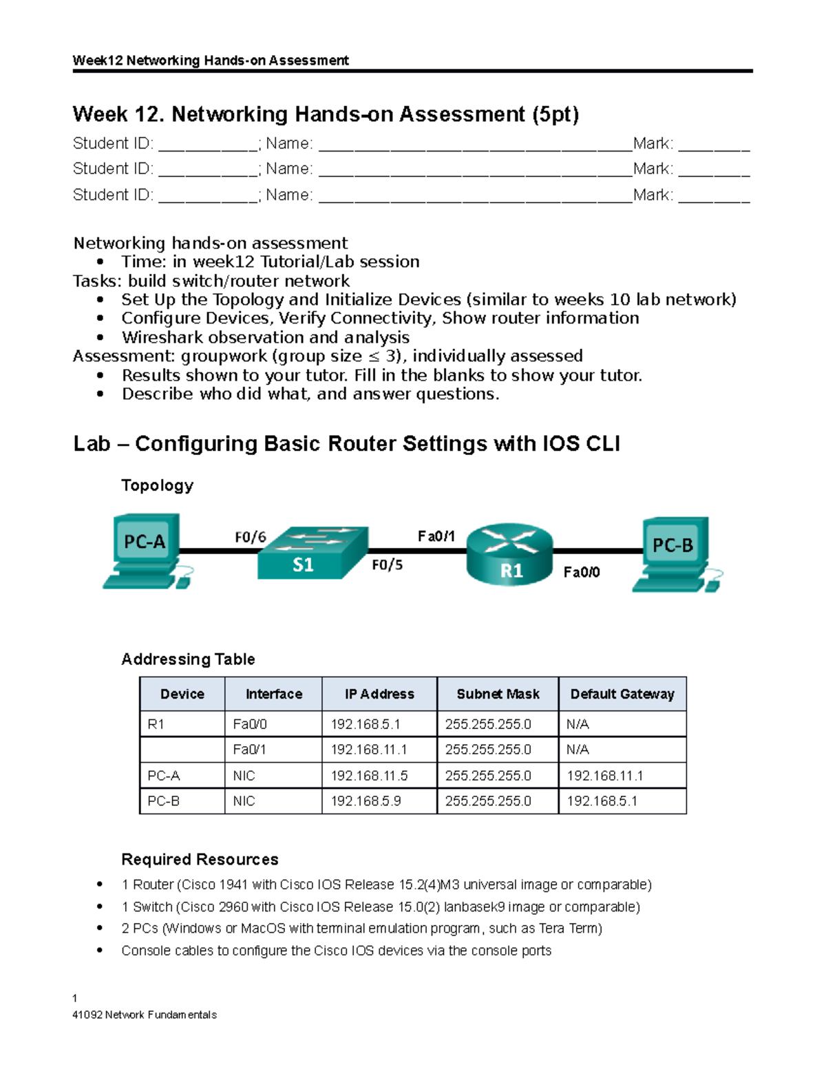 Week12 Lab Questions - Week 12. Networking Hands-on Assessment (5pt ...