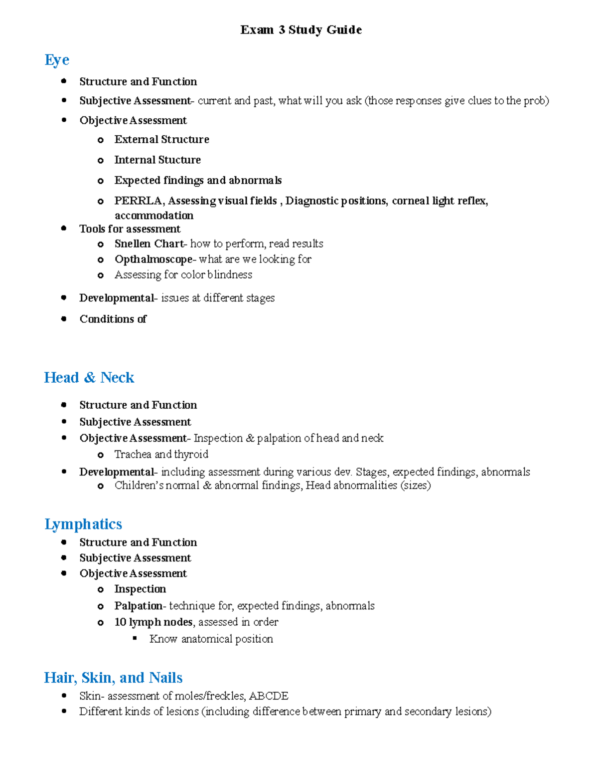 Exam 3 Study Guide 2022 - Exam 3 Study Guide Eye Structure and Function Subjective Assessment ...
