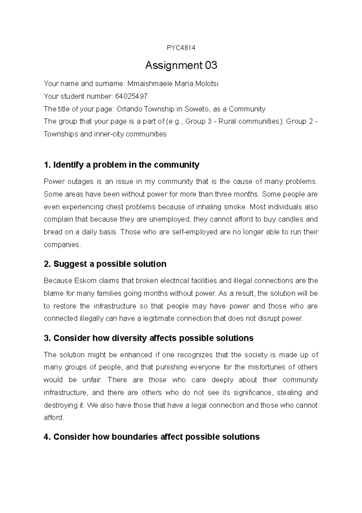 Assignment 03 - PYC Assignment 03 Your name and surname: Mmaishmaele Maria Molotsi Your student ...