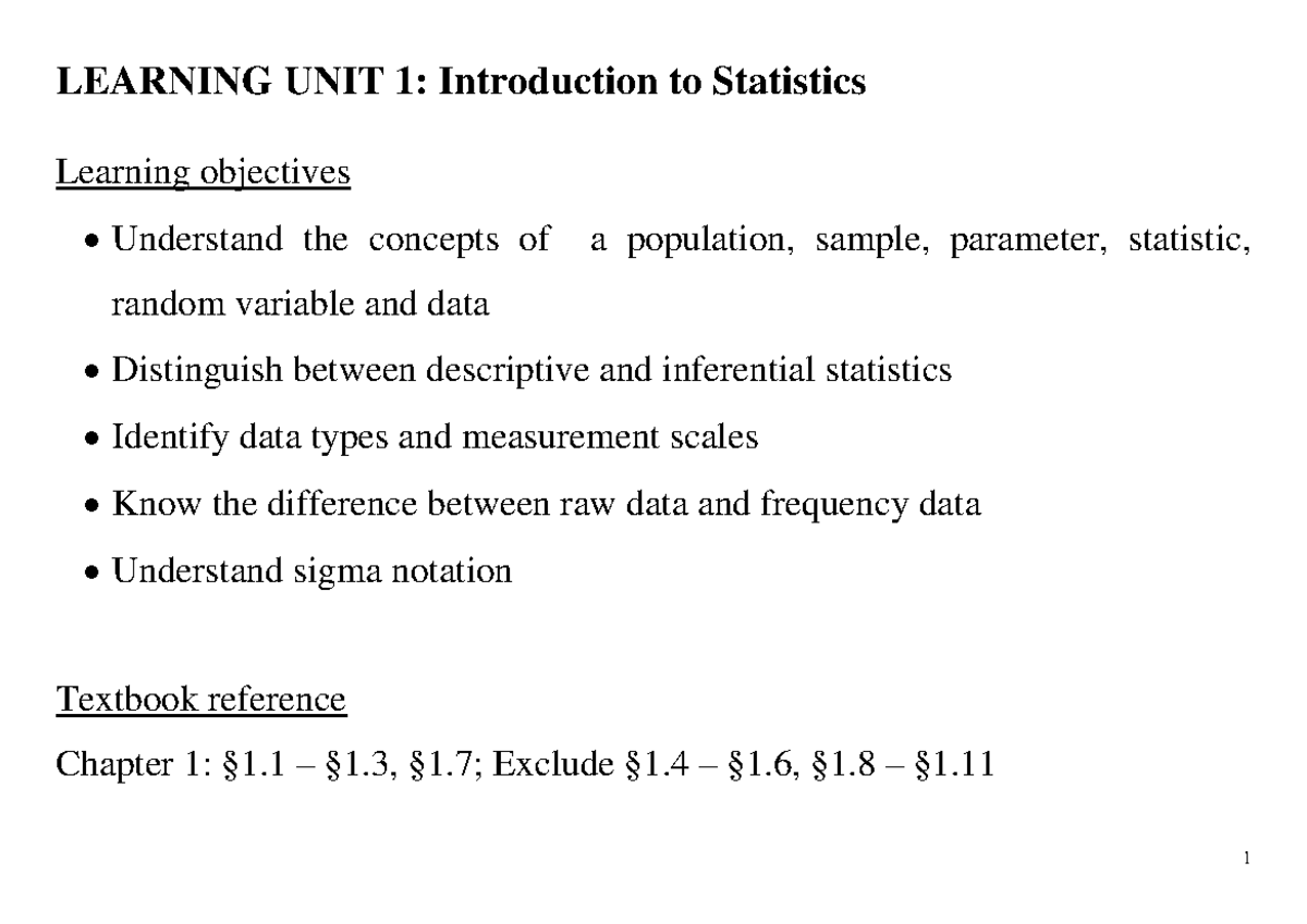 LU1 Lecture Notes Annotated - LEARNING UNIT 1: Introduction to ...