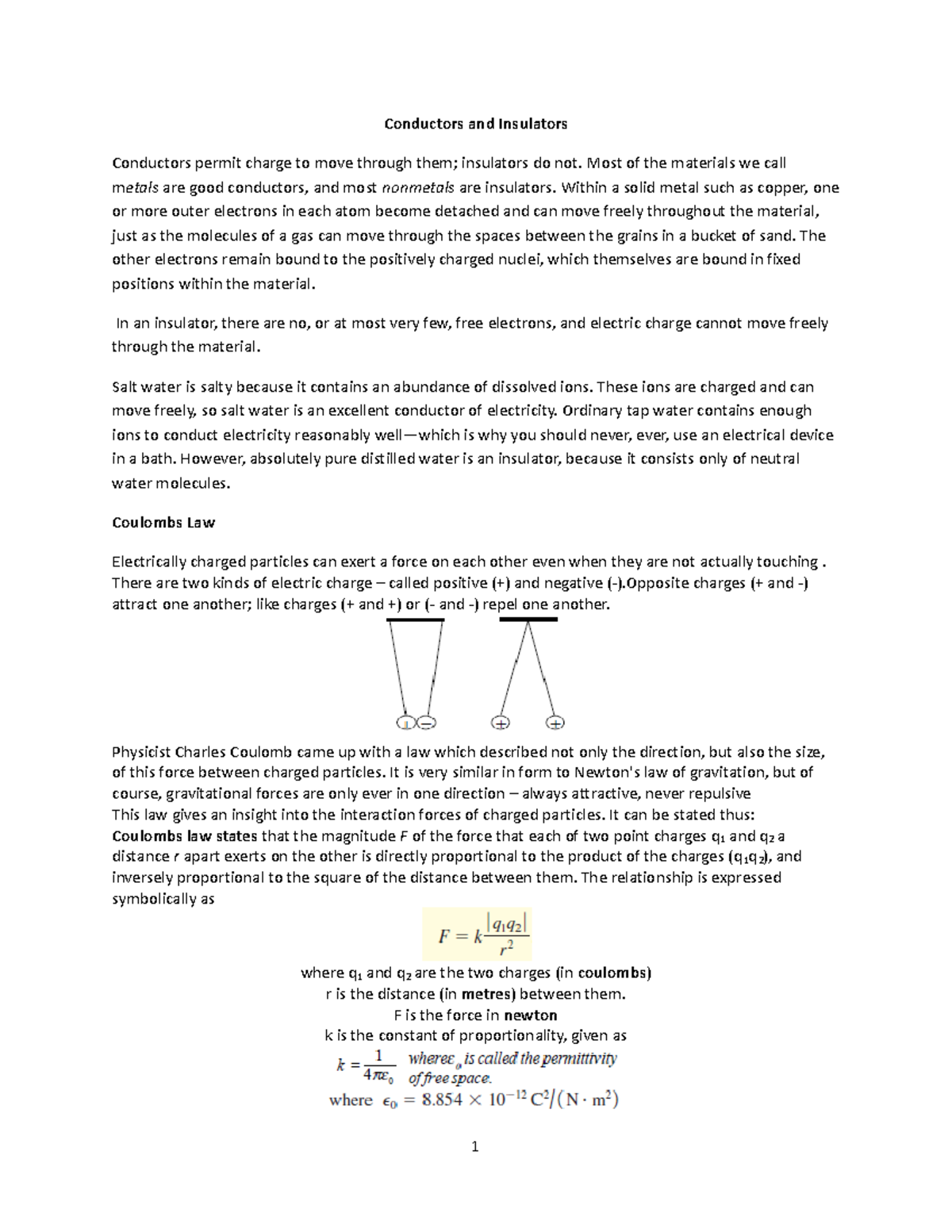 Notes on conductors and insulators - Conductors and Insulators ...