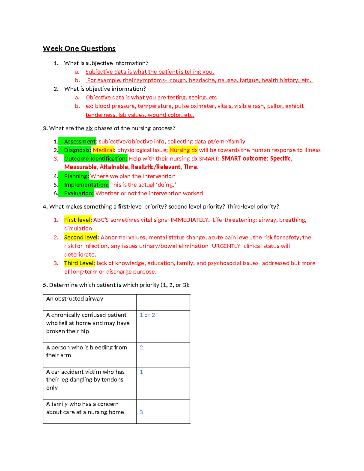 Week 1 Worksheet - WEEK 1 NOTES - Week One Questions What is subjective ...
