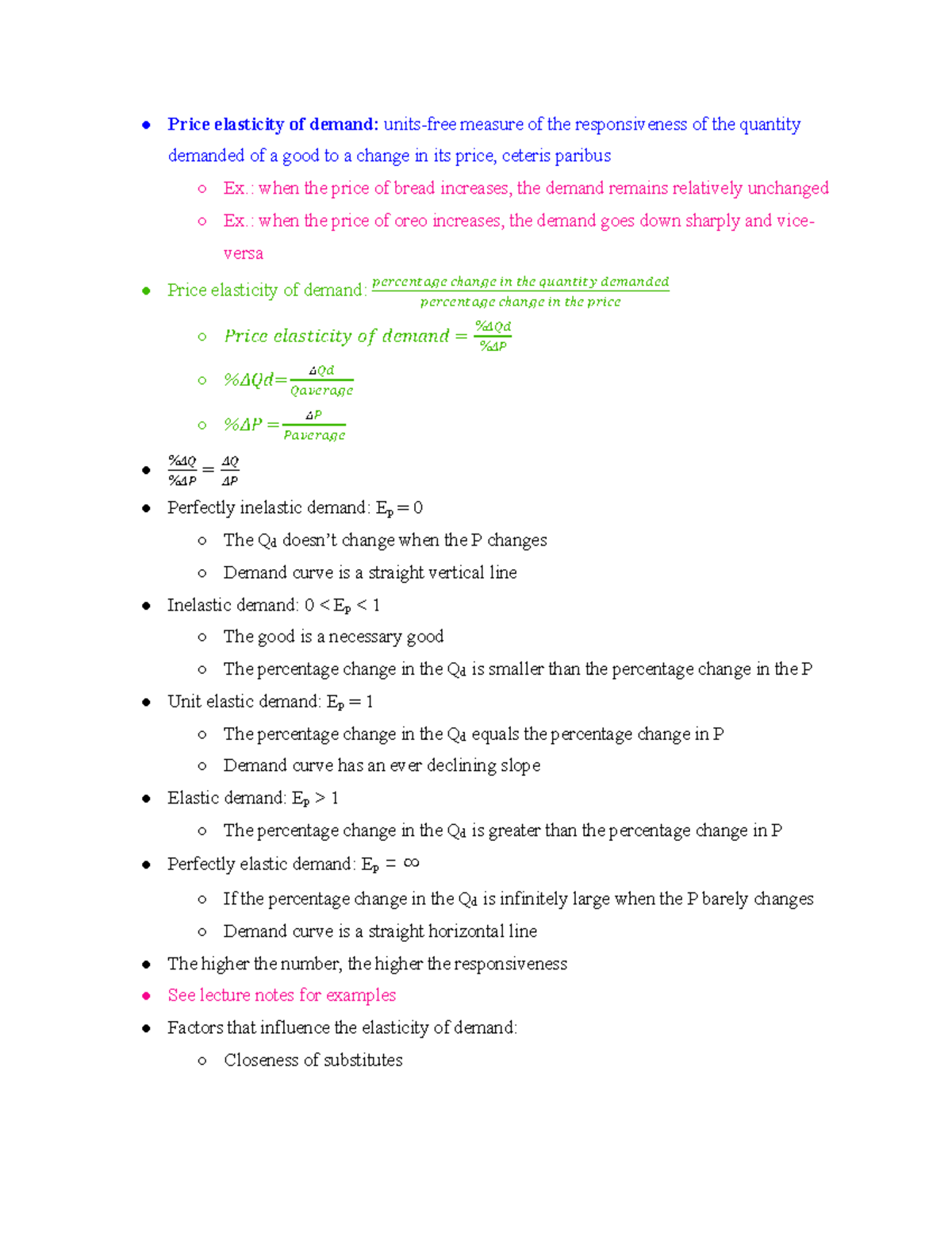 Class 8 - oct. 4th (ch. 4) - Price elasticity of demand: units-free ...