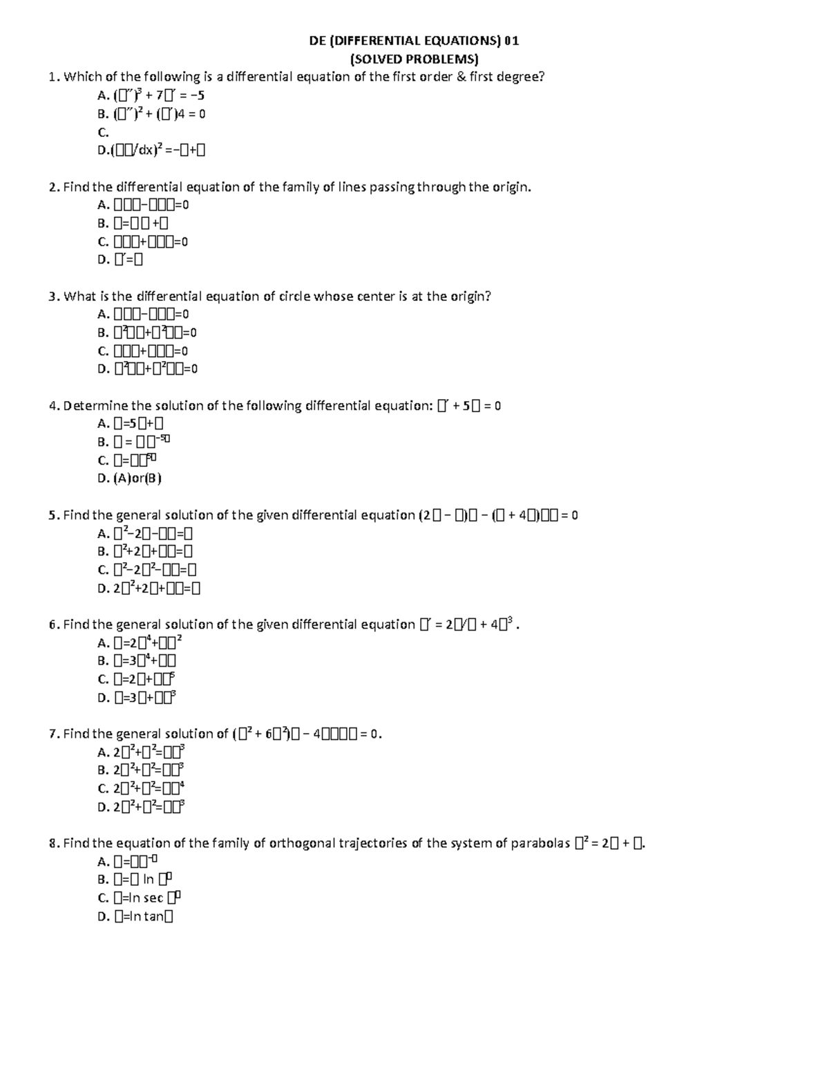 DE (Solved Probs) - calculus - DE (DIFFERENTIAL EQUATIONS) 01 (SOLVED ...
