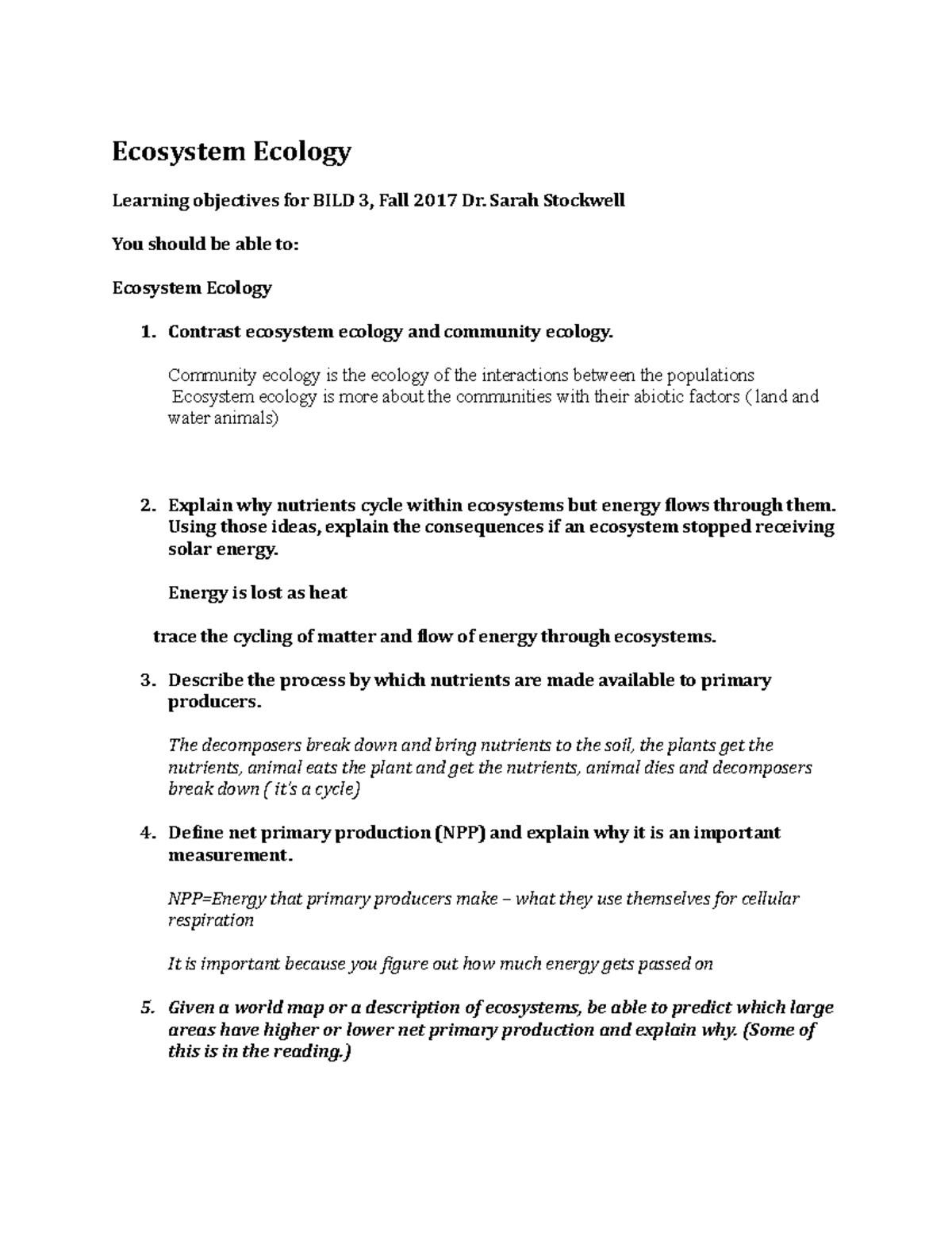 Learning Objective -15. Ecosystem Ecology - Ecosystem Ecology Learning ...
